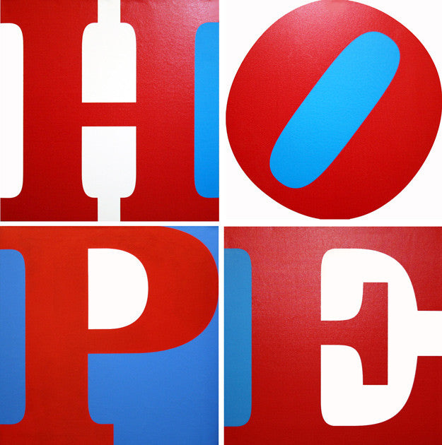 HOPE (R/W/B) (SUITE OF 4 PAINTINGS) BY ROBERT INDIANA – Premier Pop Art